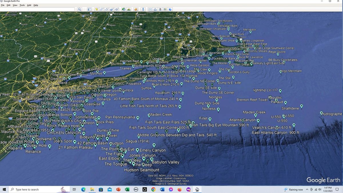 Long Island to Cape Cod Digital GPS Fishing Map