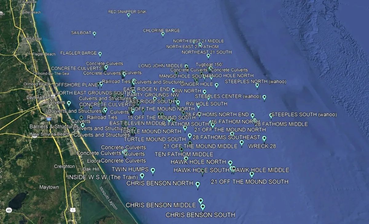 Daytona Beach/Ponce Inlet Digital GPS Fishing Map