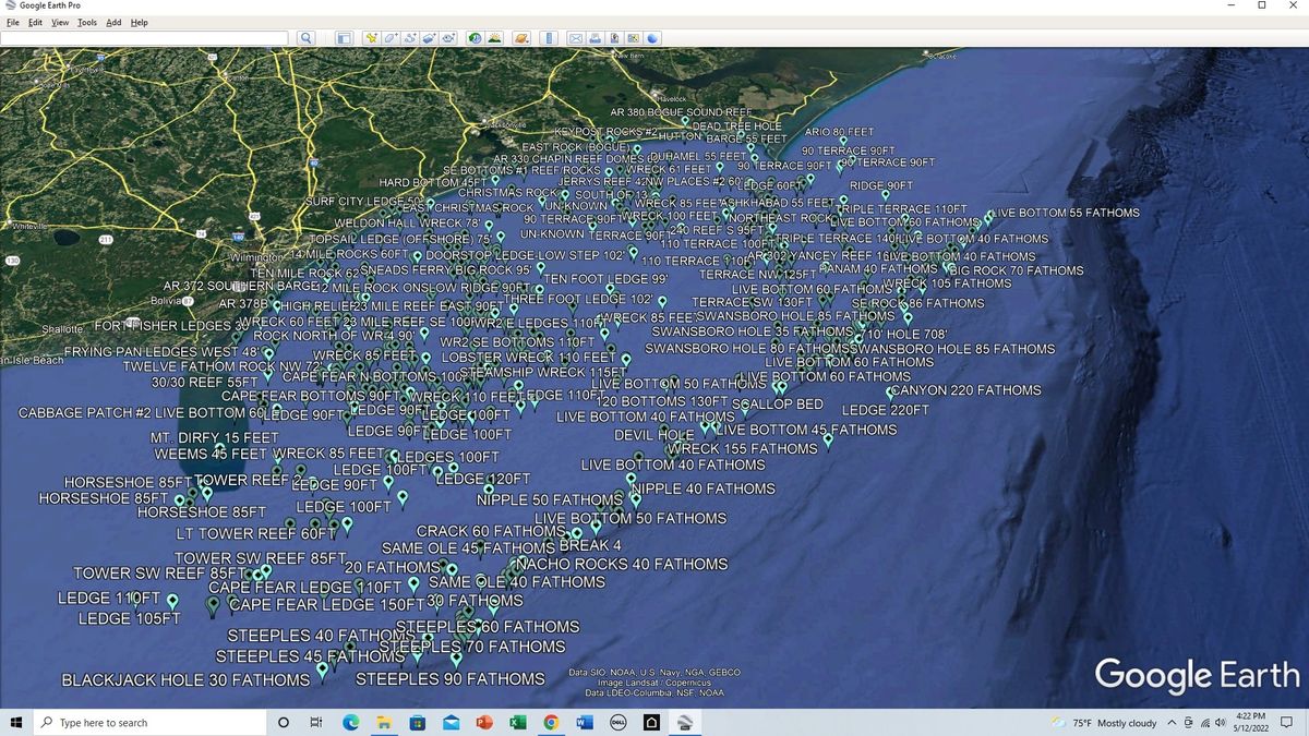 Onslow Bay Digital GPS Fishing Map