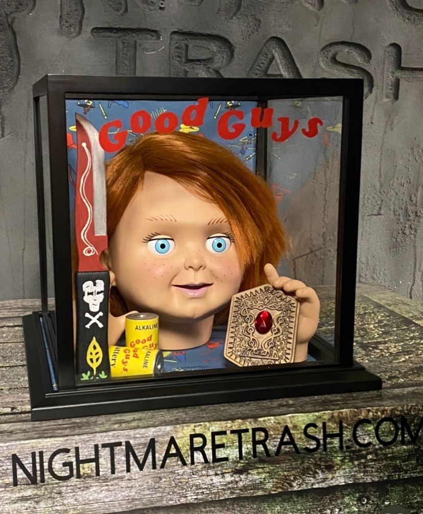 Child’s Play Chucky Doll Head and Props Display - Head, Hands, Voodoo ...