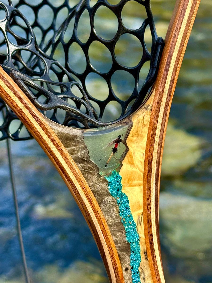 Custom Wood Fly Fishing Net Stream #2313 Buckeye Burl with Turquoise ...