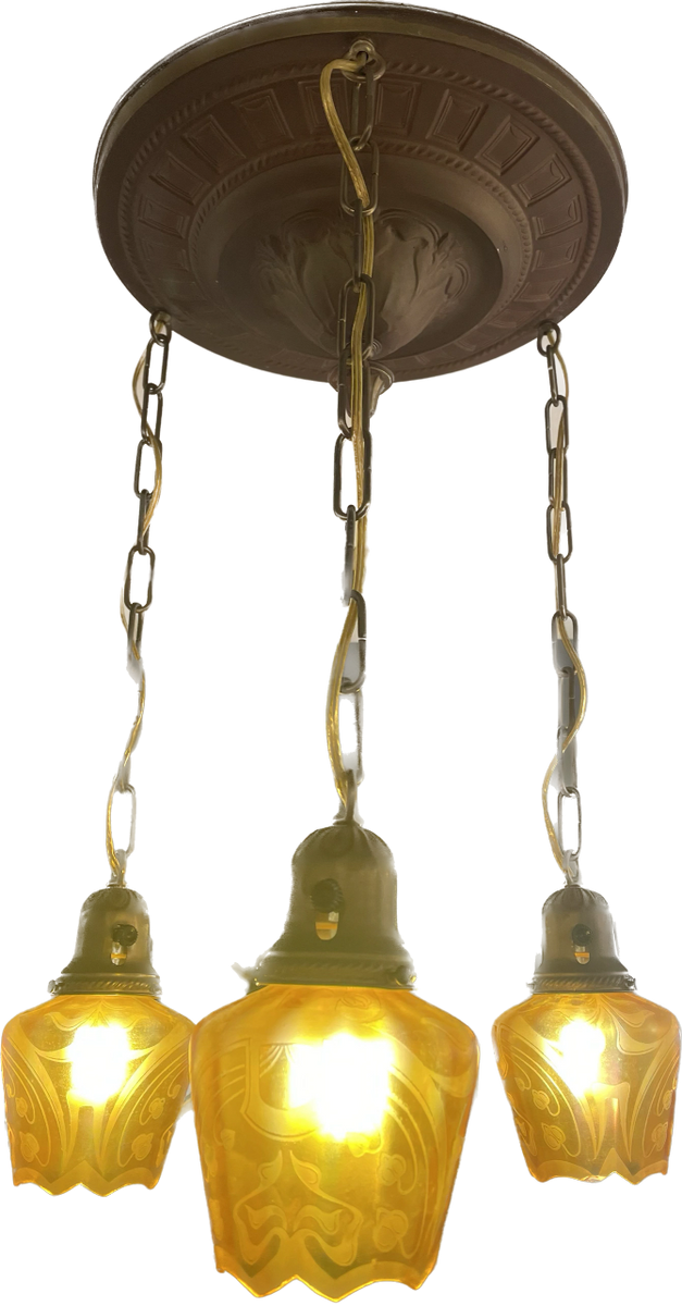 1900s three light Pan Fixture