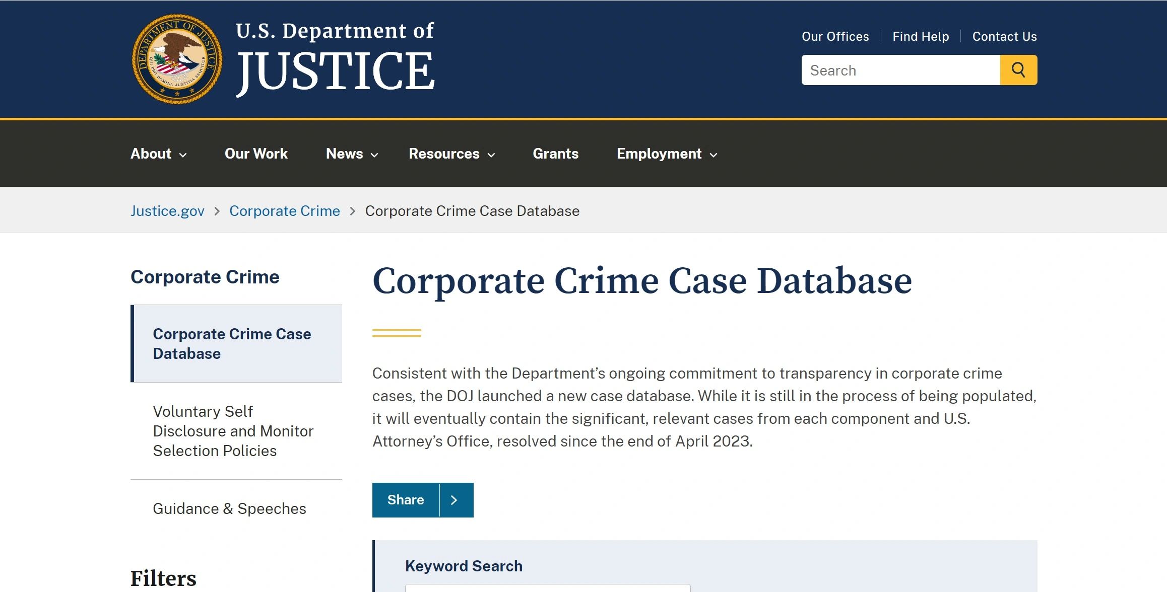 DOJ's Corporate Crime Database: What is "Significant, Relevant"?
