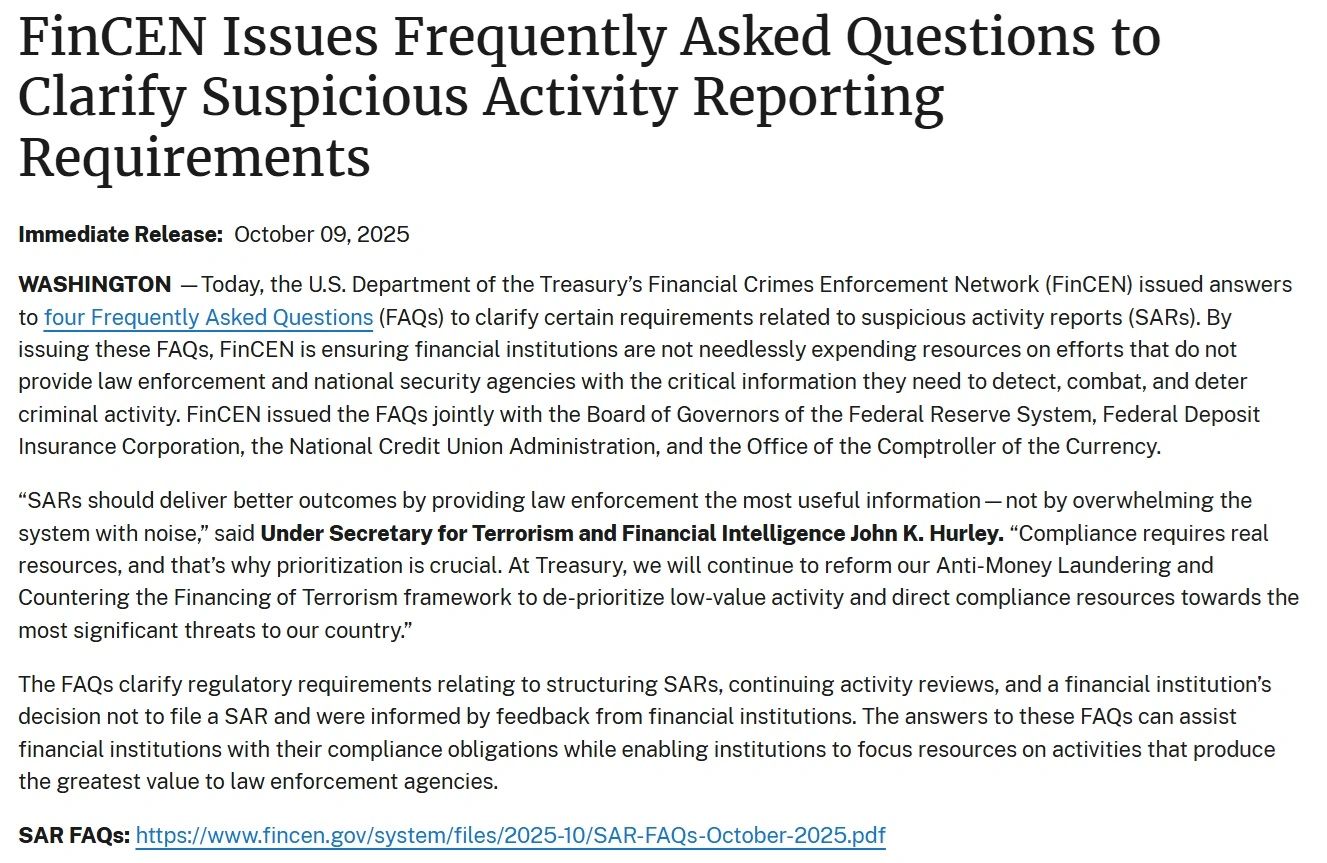 FinCEN's SAR FAQs Lead to MAQs (More Asked Questions)