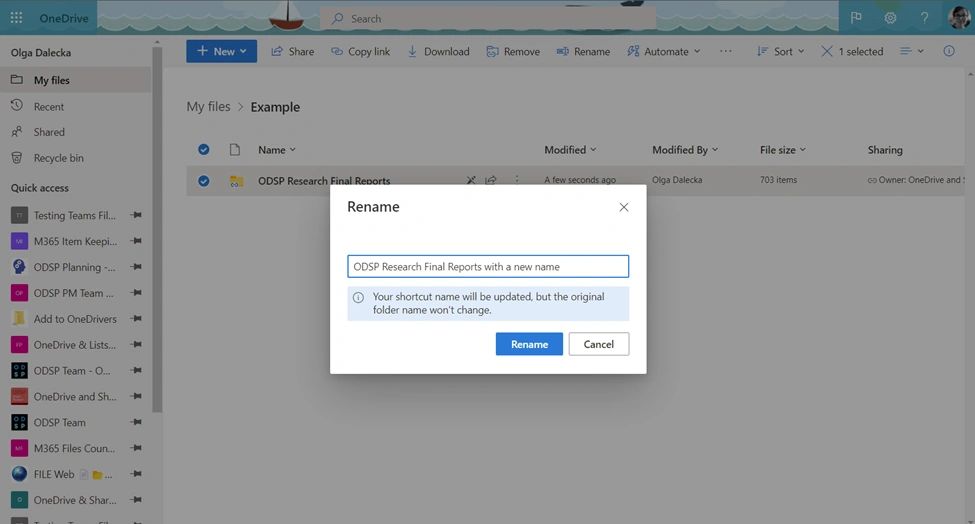 Feature Update - Rename Add to OneDrive Shortcuts in OneDrive Web
