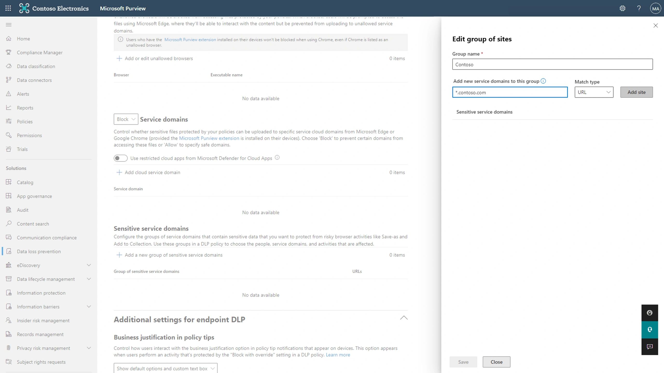 DLP – Restrict egress activities on sensitive sites in MS Edge