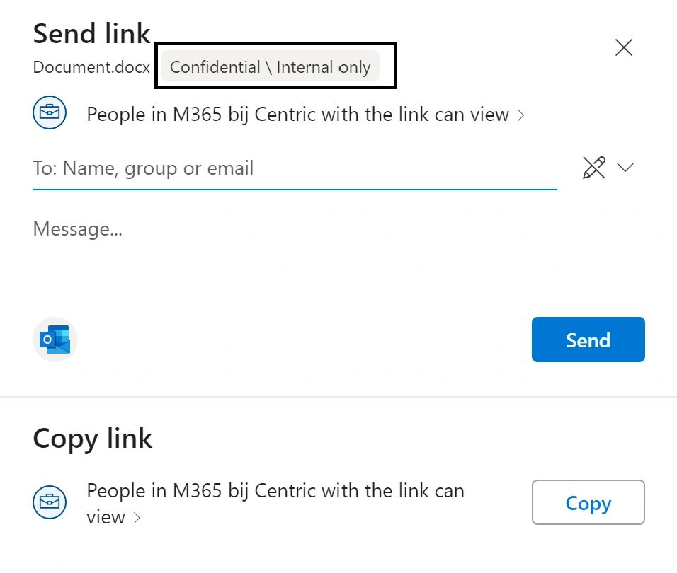 OneDrive - Sensitivity Labels inside the Sharing Dialog