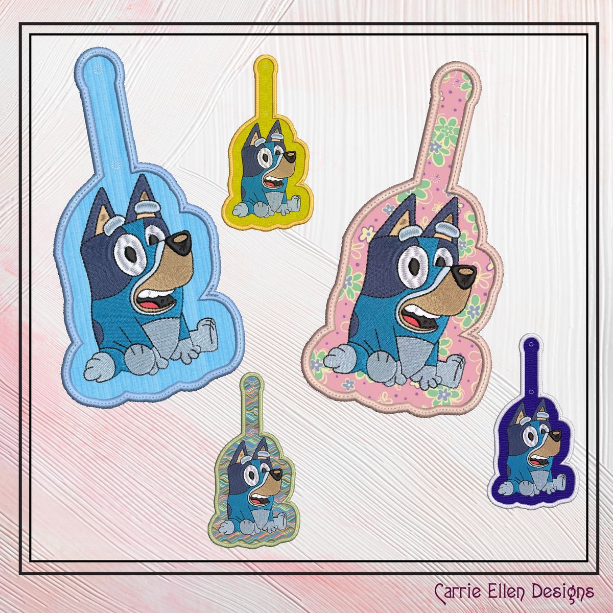 Sitting Bluey Machine Embroidery In The Hoop Key Tag, Cartoon Character ...