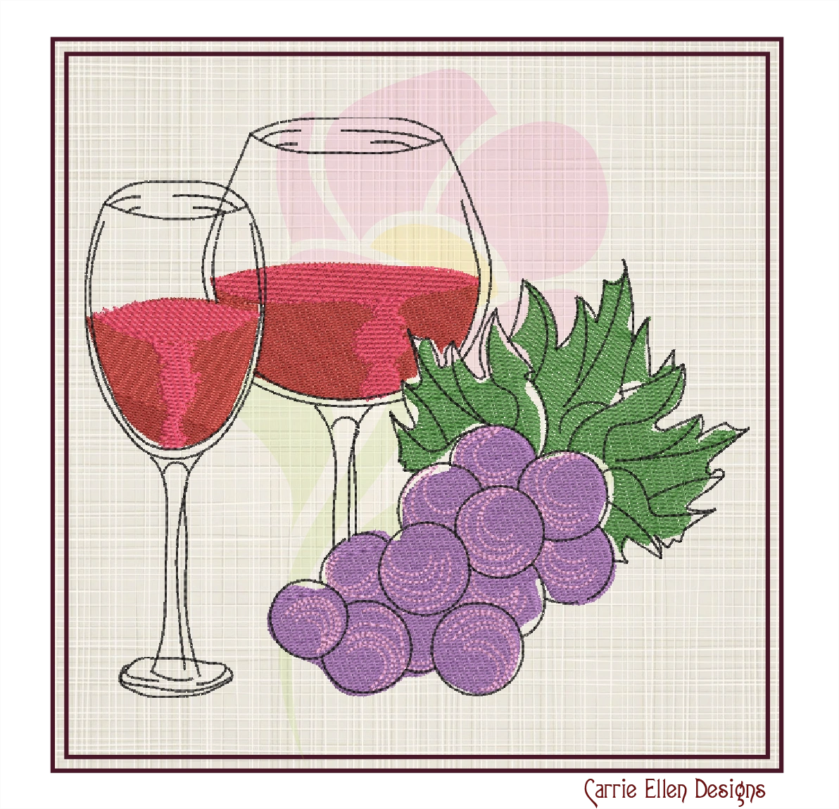 Wine and Grapes Machine Embroidery Design, Wine Glass Embroidery Design ...