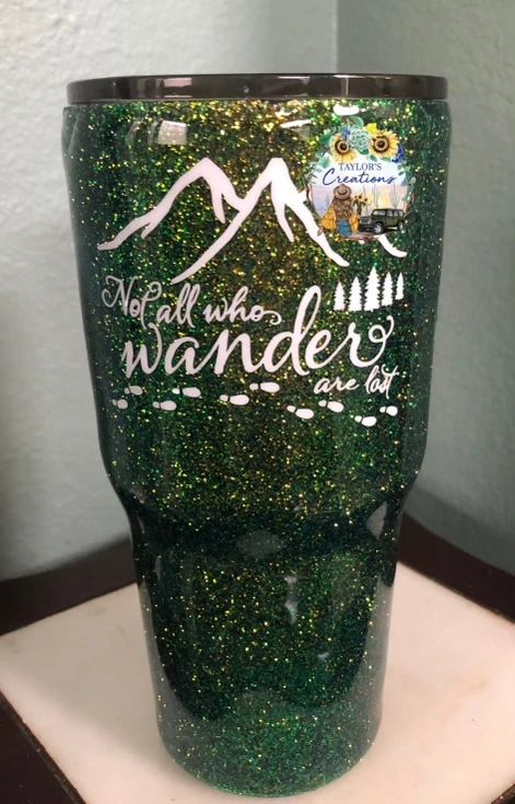 Design your own epoxy cup class with glitter and a custom vinyl cut out