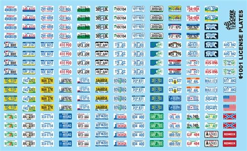 License Plates Model Car Decal Sheet