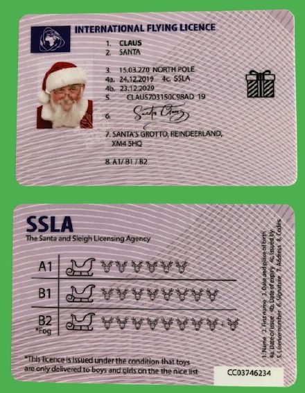 Plastic Santa Claus Flying Licence - Christmas Eve Driving Licence Style