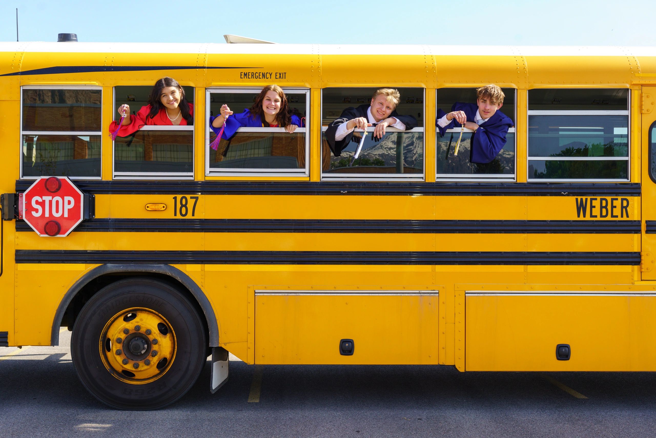 Cool Bus / Cap & Gown Senior Portraits in Ogden, Utah
