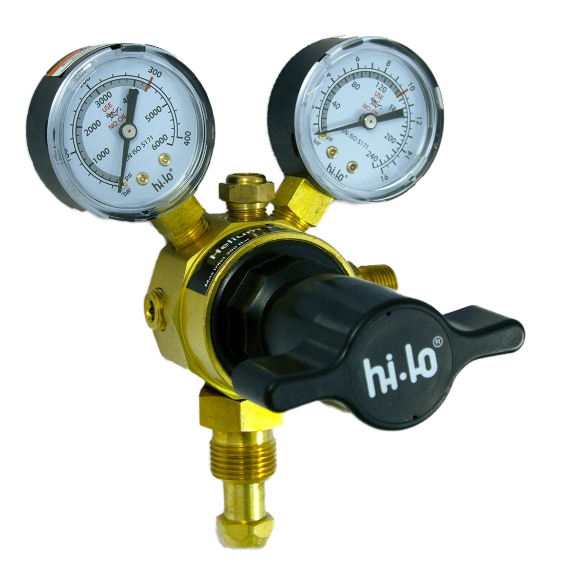 Single stage elite 2 gauge helium 10 bar regulator