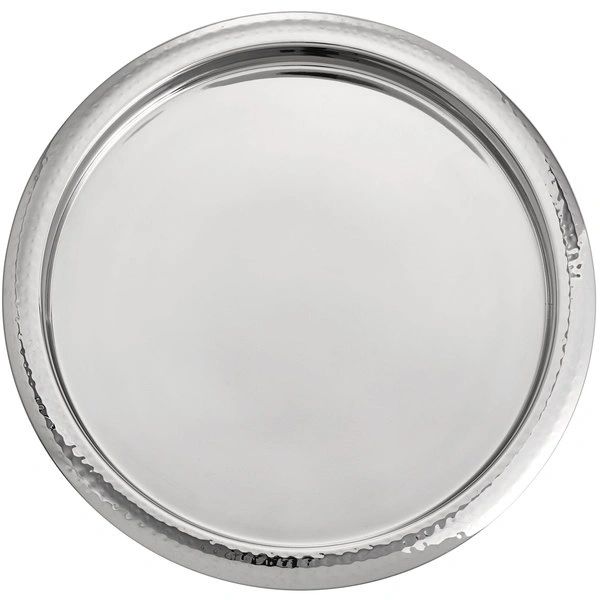 THALI- ROUND SALVER - 13" HAMMERED RIM -STAINLESS STEEL