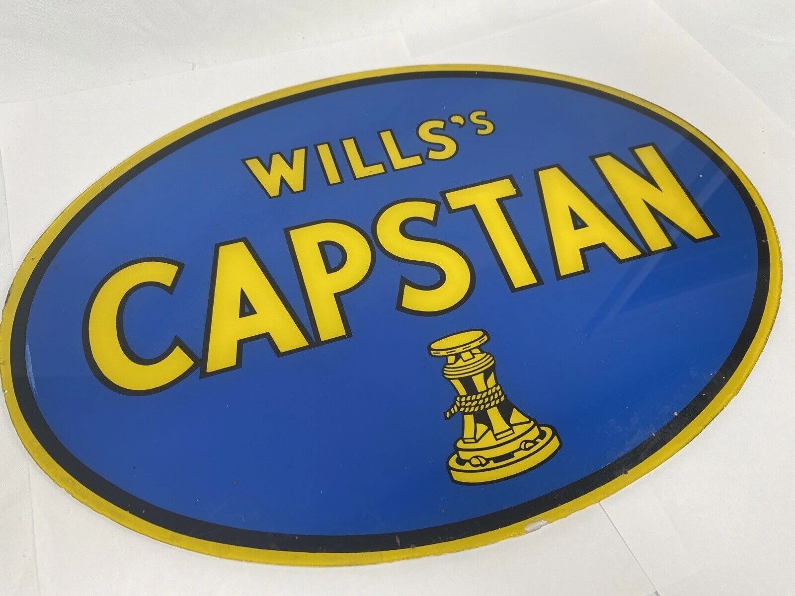 Will's Capstan Glass Sign Original Vintage Rare Oval Tobacciana C