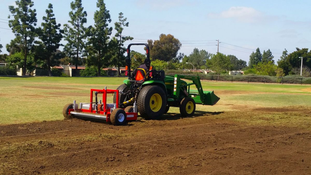 Tractor powered turf maintenance machines