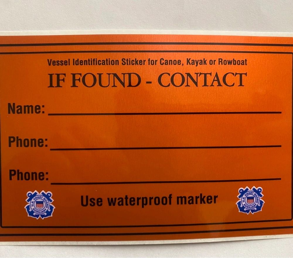 “If Found” Vessel owner identification sticker from USCG