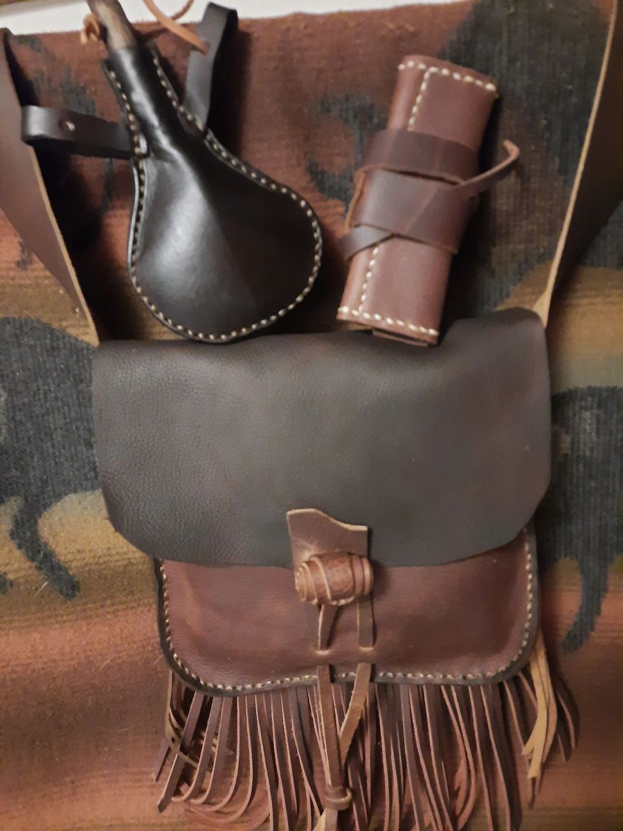 Mountain Man Possibles Bag with Round Ball Pouch + Flint/Steel Roll Combo