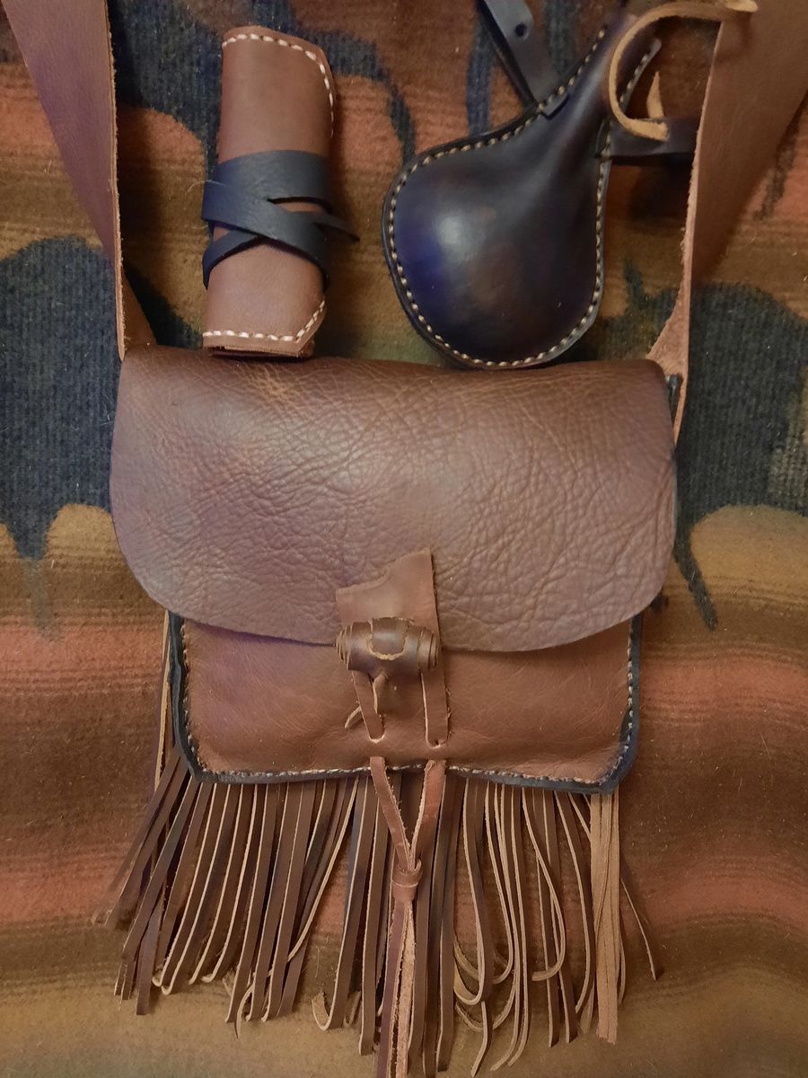 Mountain Man Possibles Bag with Round Ball Pouch + Flint/Steel Roll Combo