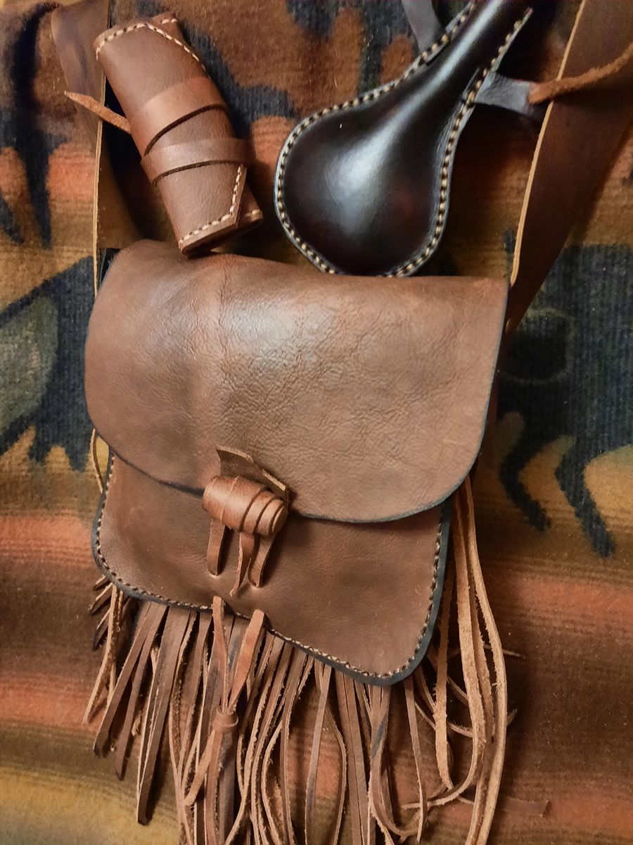 Mountain Man Possibles Bag with Round Ball Pouch + Flint/Steel Roll Combo