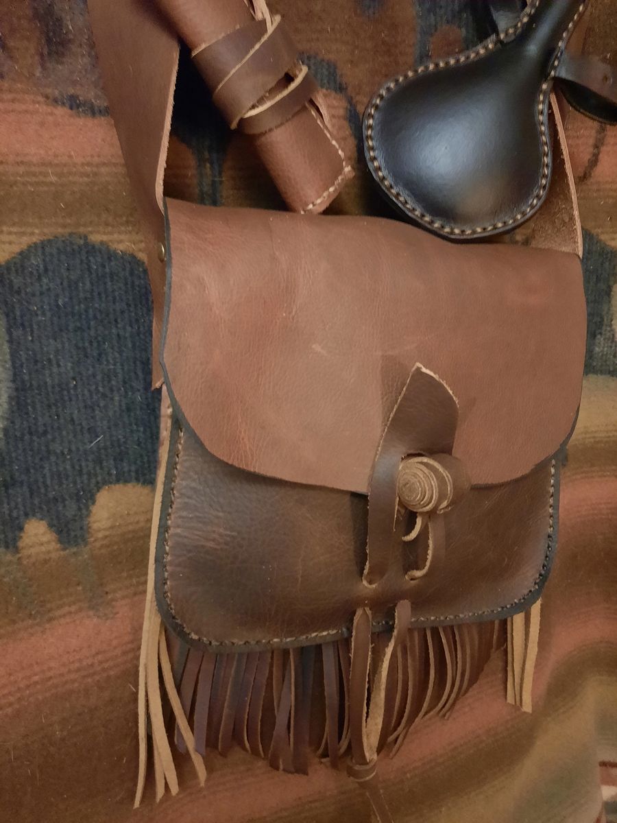 Mountain Man Possibles Bag with Round Ball Pouch + Flint/Steel Roll Combo