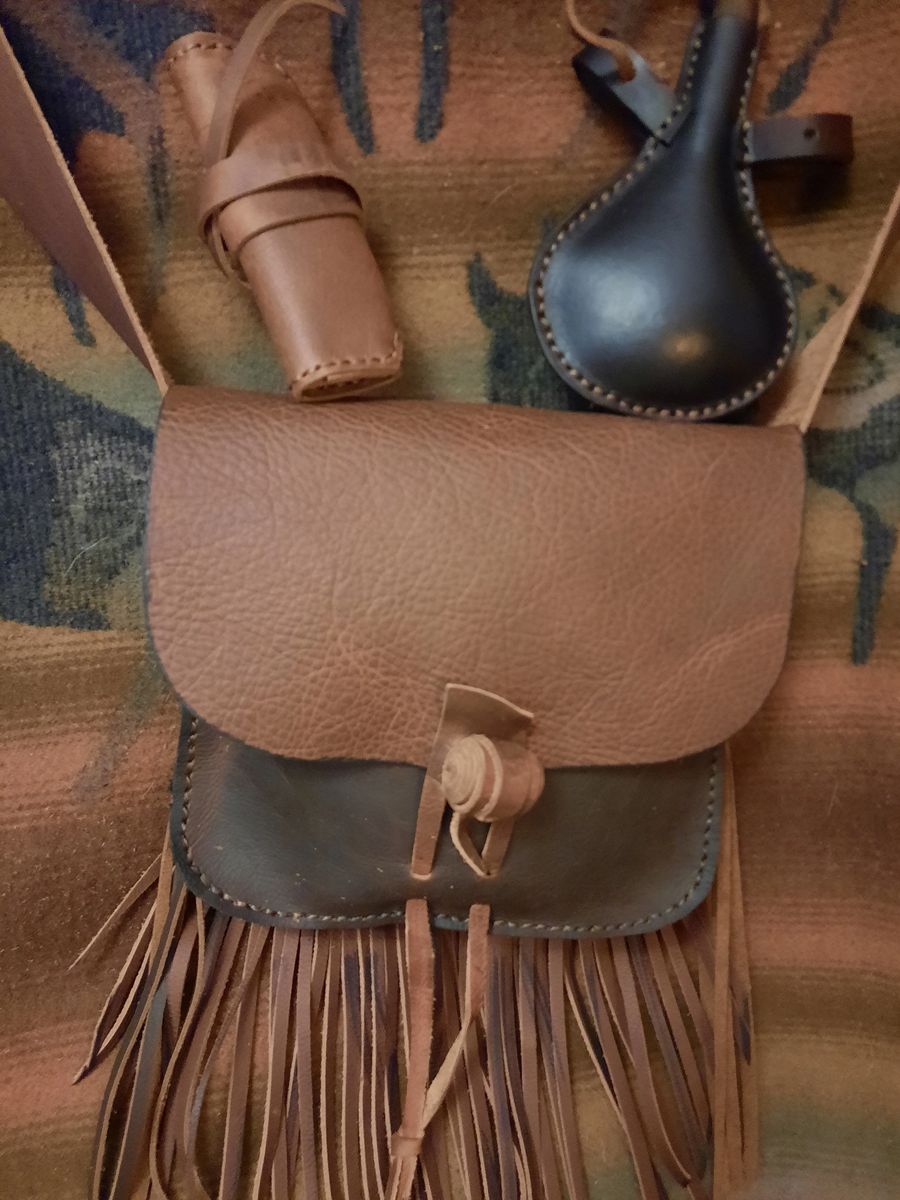 Mountain Man Possibles Bag with Round Ball Pouch + Flint/Steel Roll Combo