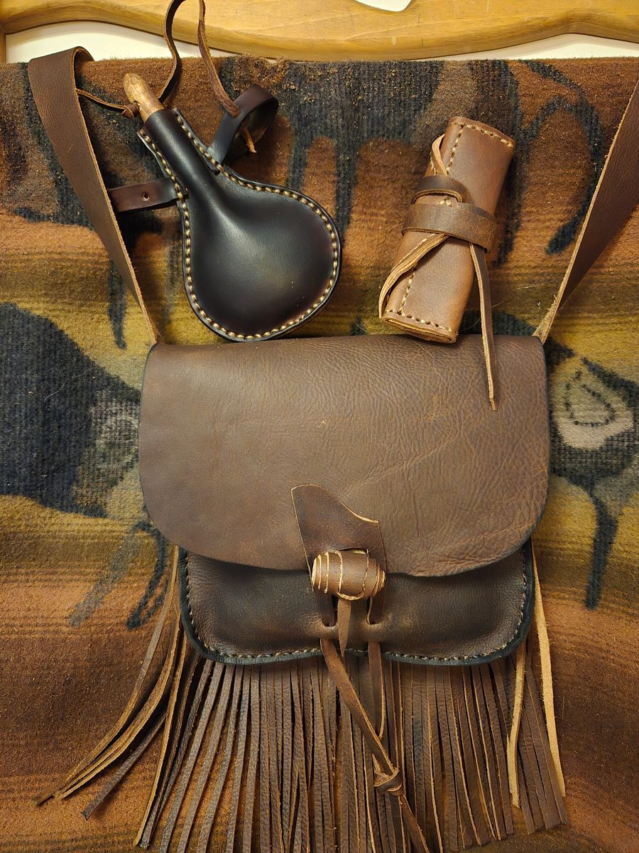 Mountain Man Possibles Bag with Round Ball Pouch + Flint/Steel Roll Combo