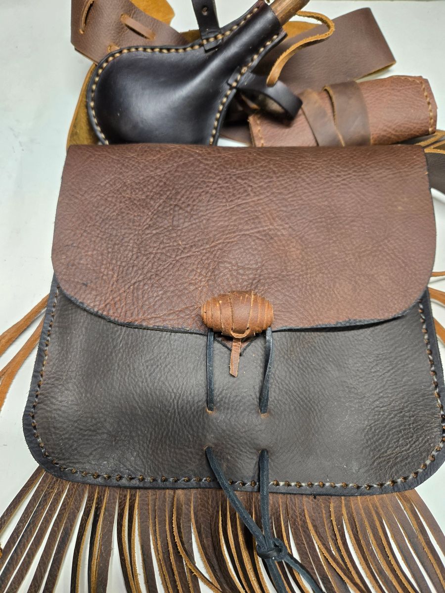 Mountain Man Possibles Bag with Round Ball Pouch + Flint/Steel Roll Combo