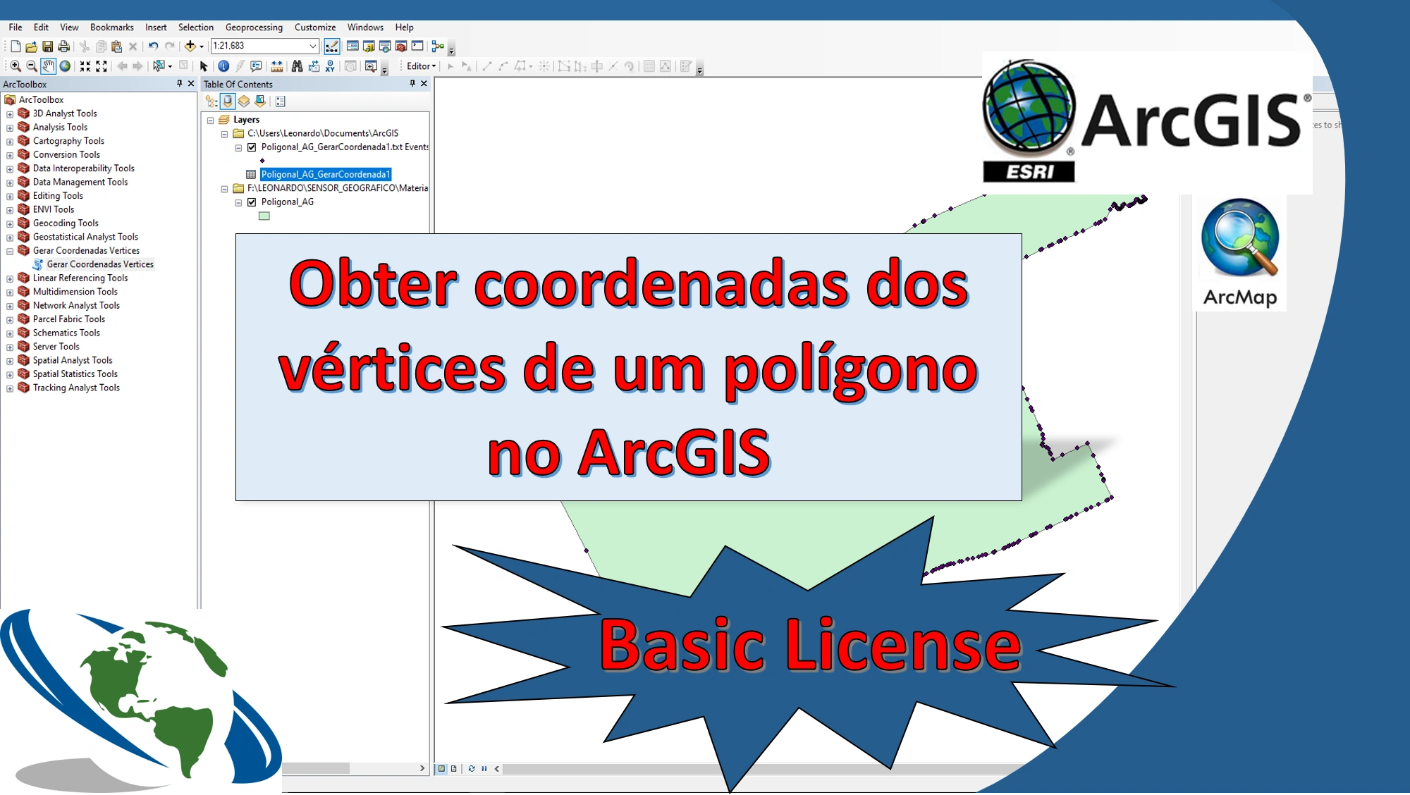 Coordenadas de vértices de polígonos no ArcGIS com Licença Básica