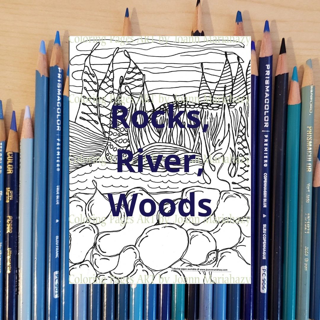 Rocks, River, Woods - Individual Hand Drawn Coloring Page
