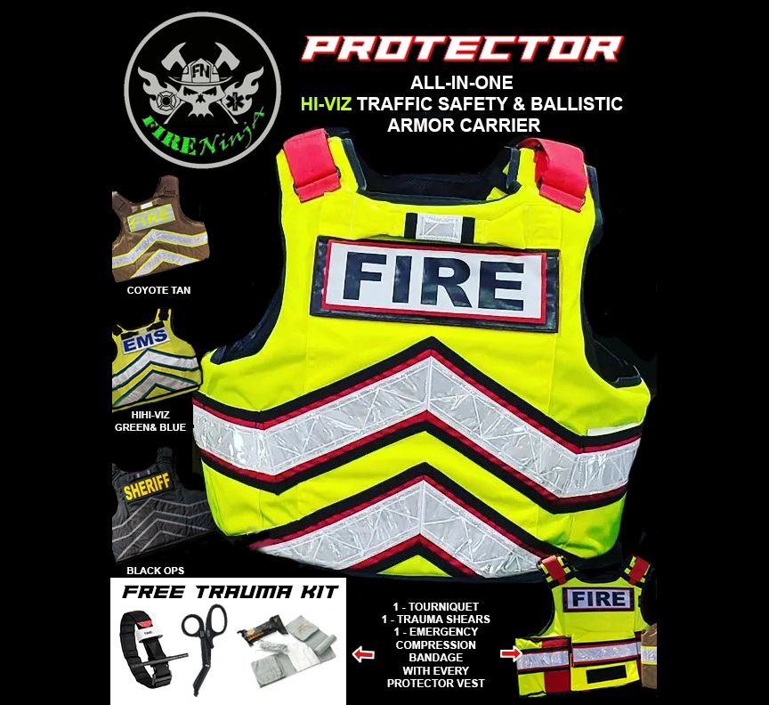 "PROTECTOR" HI VIZ RED FIRE - TRAFFIC SAFETY & BALLISTIC VEST