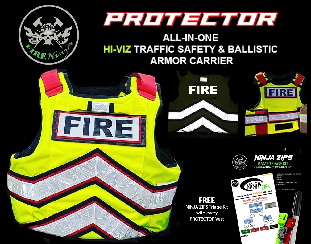 "PROTECTOR" HI VIZ RED FIRE - TRAFFIC SAFETY & BALLISTIC VEST