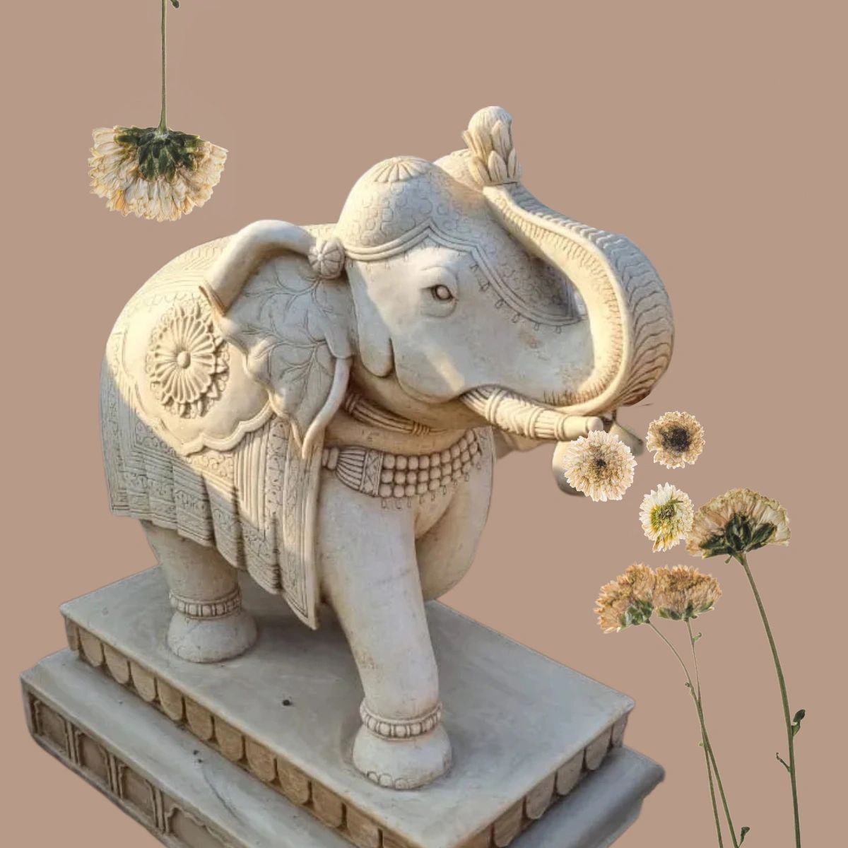 Gorgeously Carved Marble Elephant