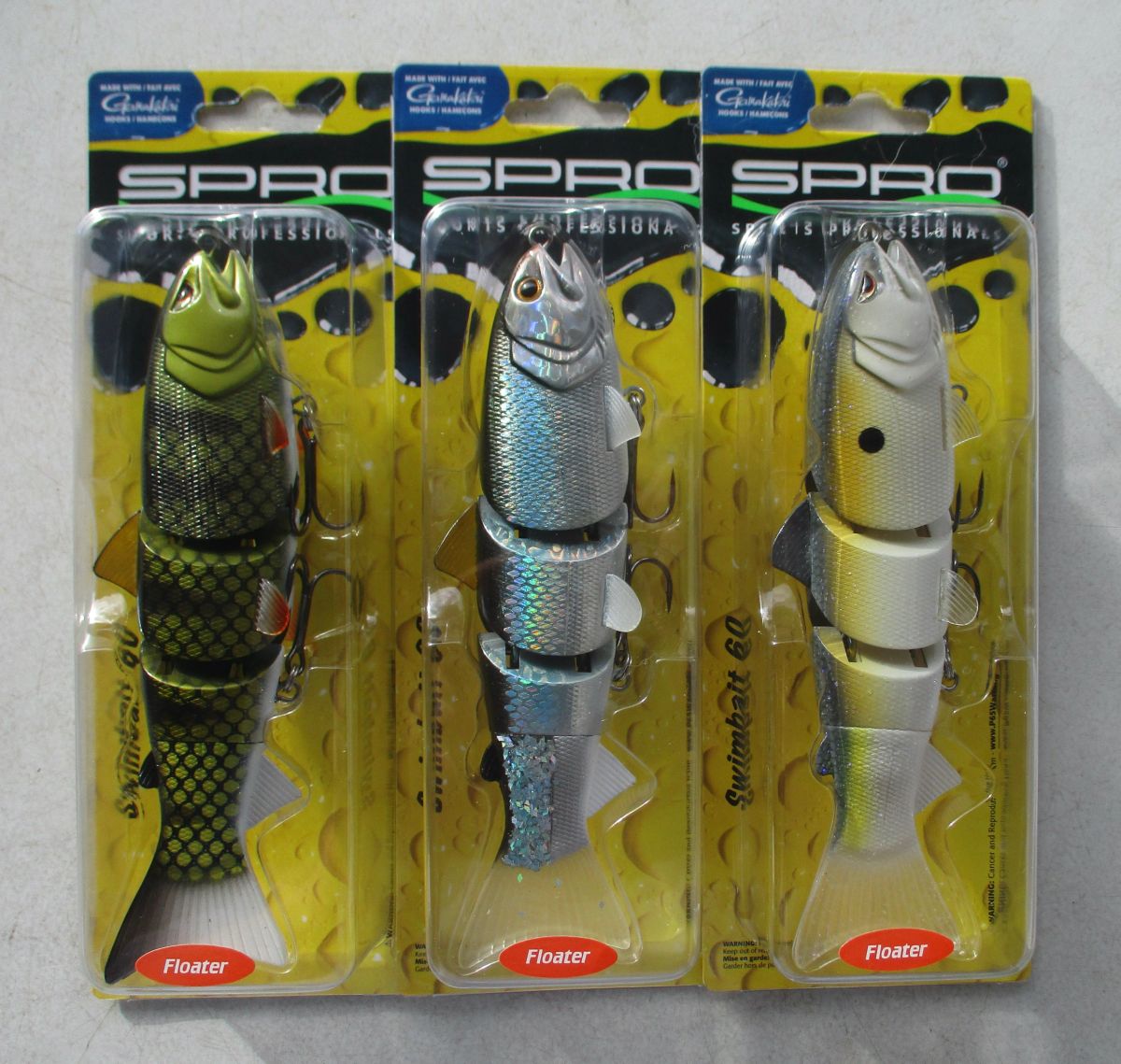 (3) SPRO Swimbait 60 Floating Glide Swimbaits (3 diff colors, 6" each ...
