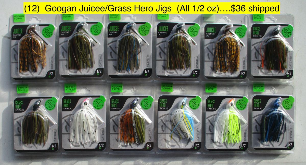 (12) Googan Juicee / Grass Hero Casting & Swim Jigs (All 1/2 oz models)