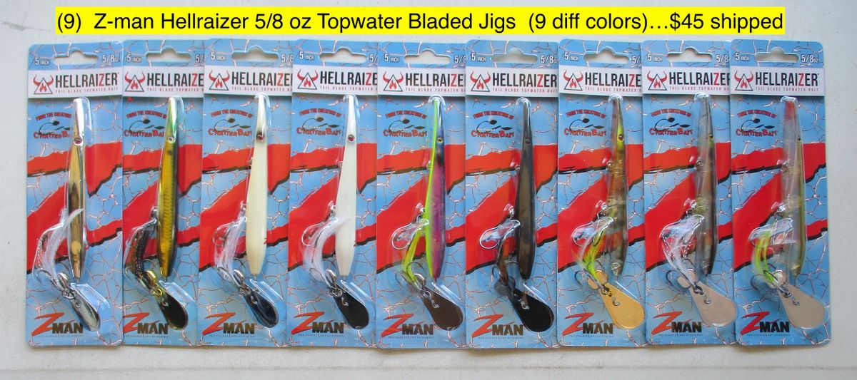 (9) Z-man Hellraizer 5/8 oz Topwater Bladed Jigs (9 diff colors, 5 ...