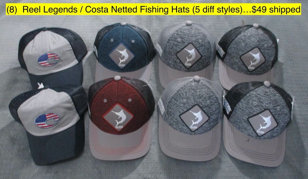 (8) Reel Legends / Costa Del Mar Netted Snapback Fishing Hats (5 diff ...