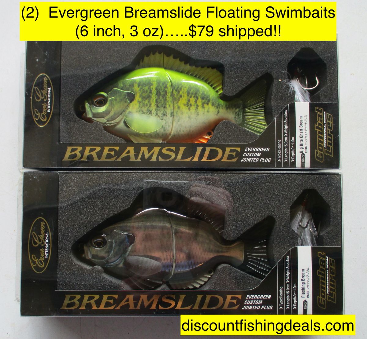 (2) Evergreen BreamSlide 5.5" Floating Swimbaits (3 oz, Color: Flashing Bream & Chart Bream)