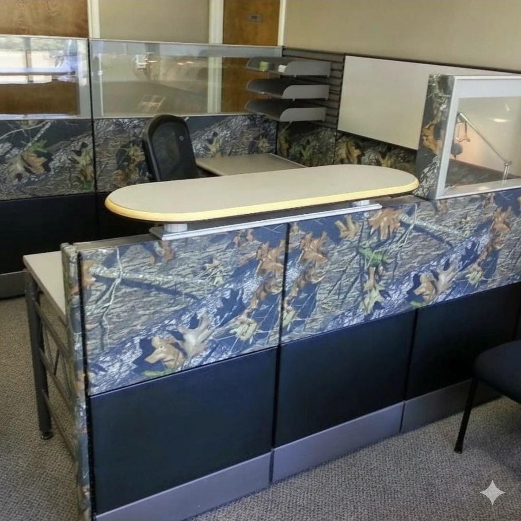 Custom Herman Miller Ethospace 6x6 Reception Desk — Camo Wrapped | $2,800
