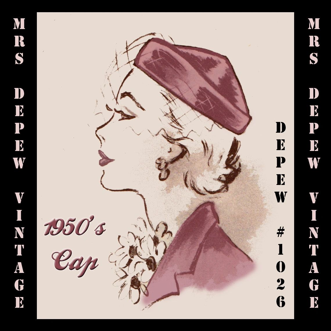 Vintage Sewing Pattern French 1950's Hat Depew 1026 Digital Print at ...