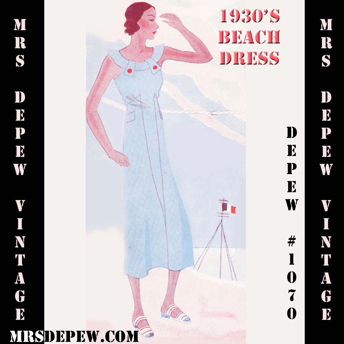 D-A-H Vintage Sewing Pattern 1930s Beach Dress in Any Size in Any Size ...