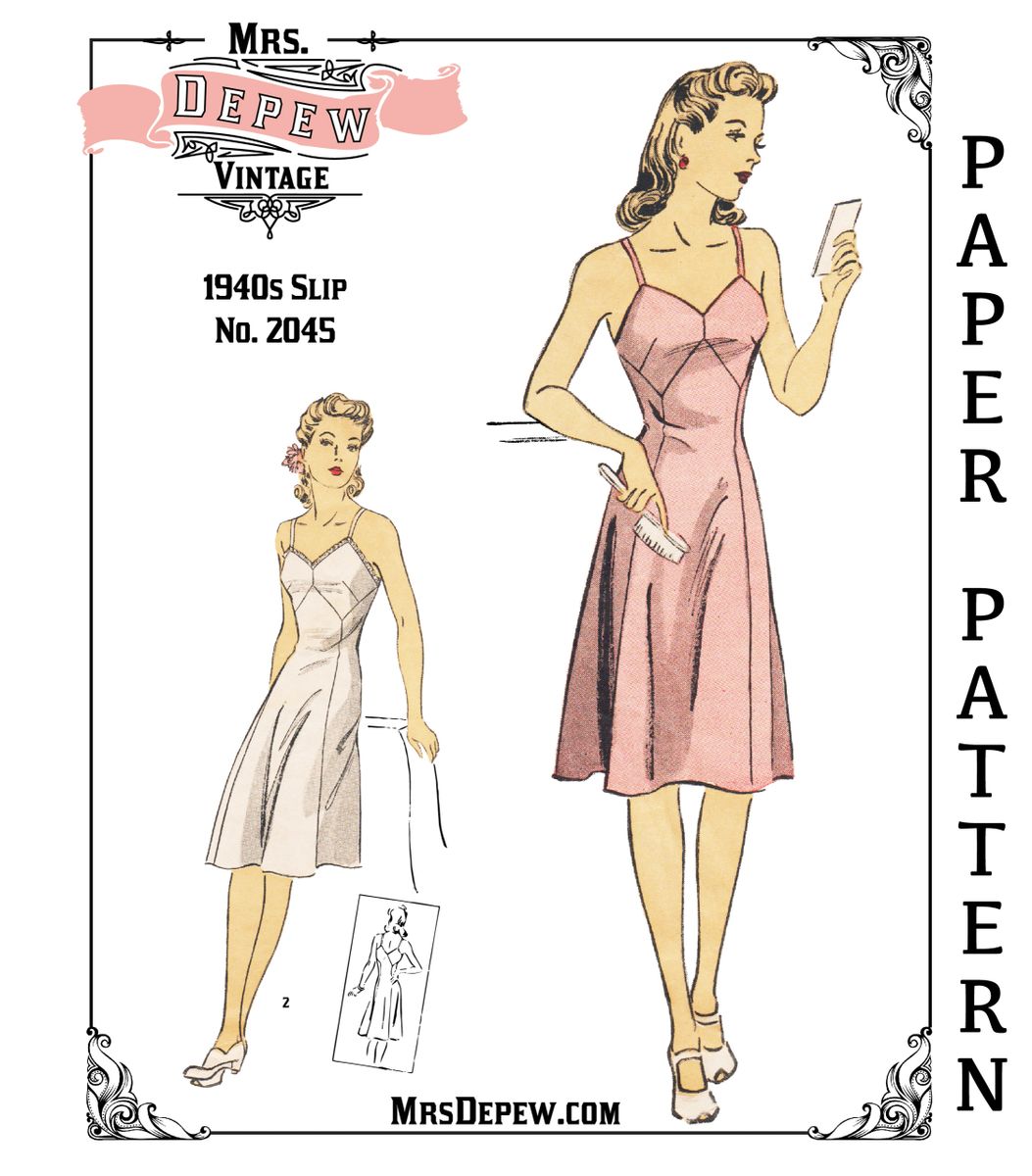 Vintage Sewing Pattern 1940s Gored Slip Depew #2045 Multisize 32-50 ...