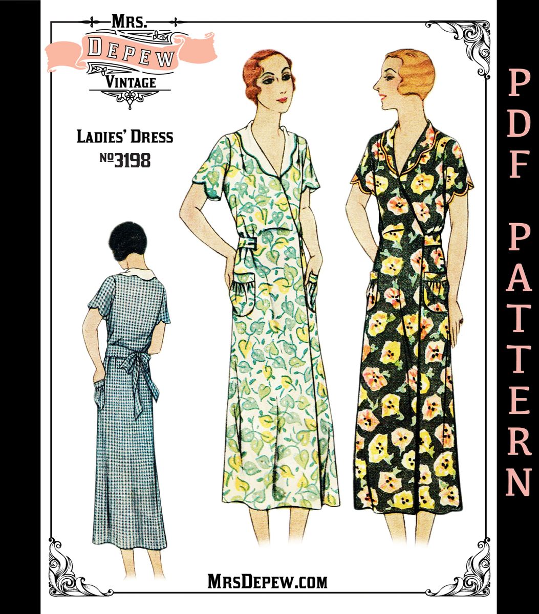 1930 Vintage Sewing Pattern Wrap-Front Hooverette House Dress 32 - 34 ...