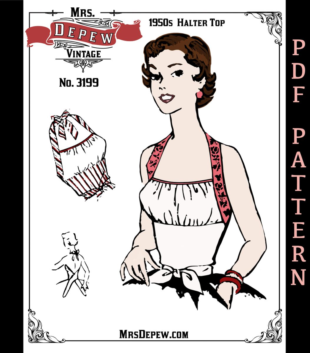 Vintage Sewing Pattern 1950s Halter Top Blouse & Embroidery Transfer ...