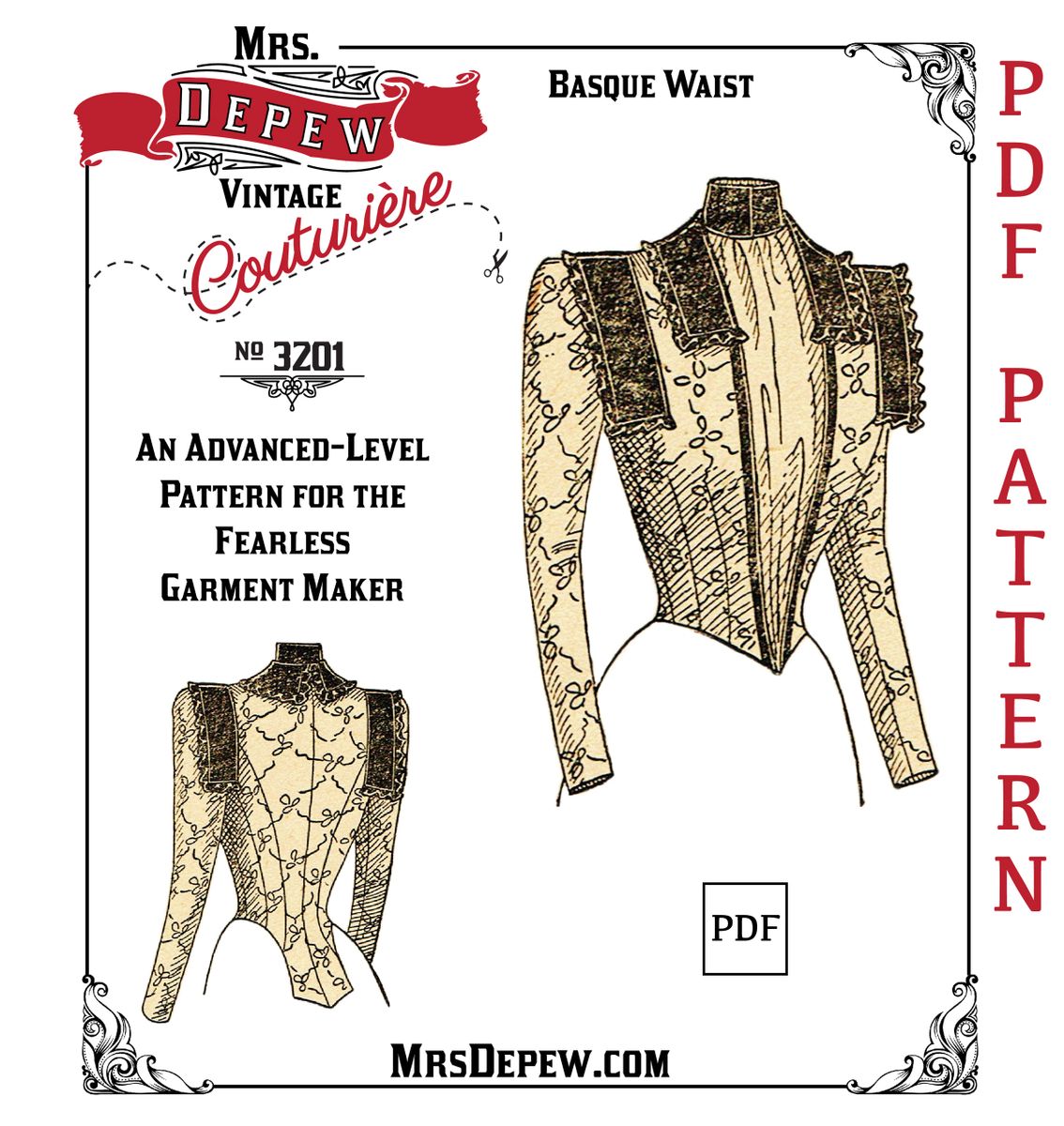 Vintage Sewing Pattern Late 1890s Ladies' Basque Waist Depew #3201 ...