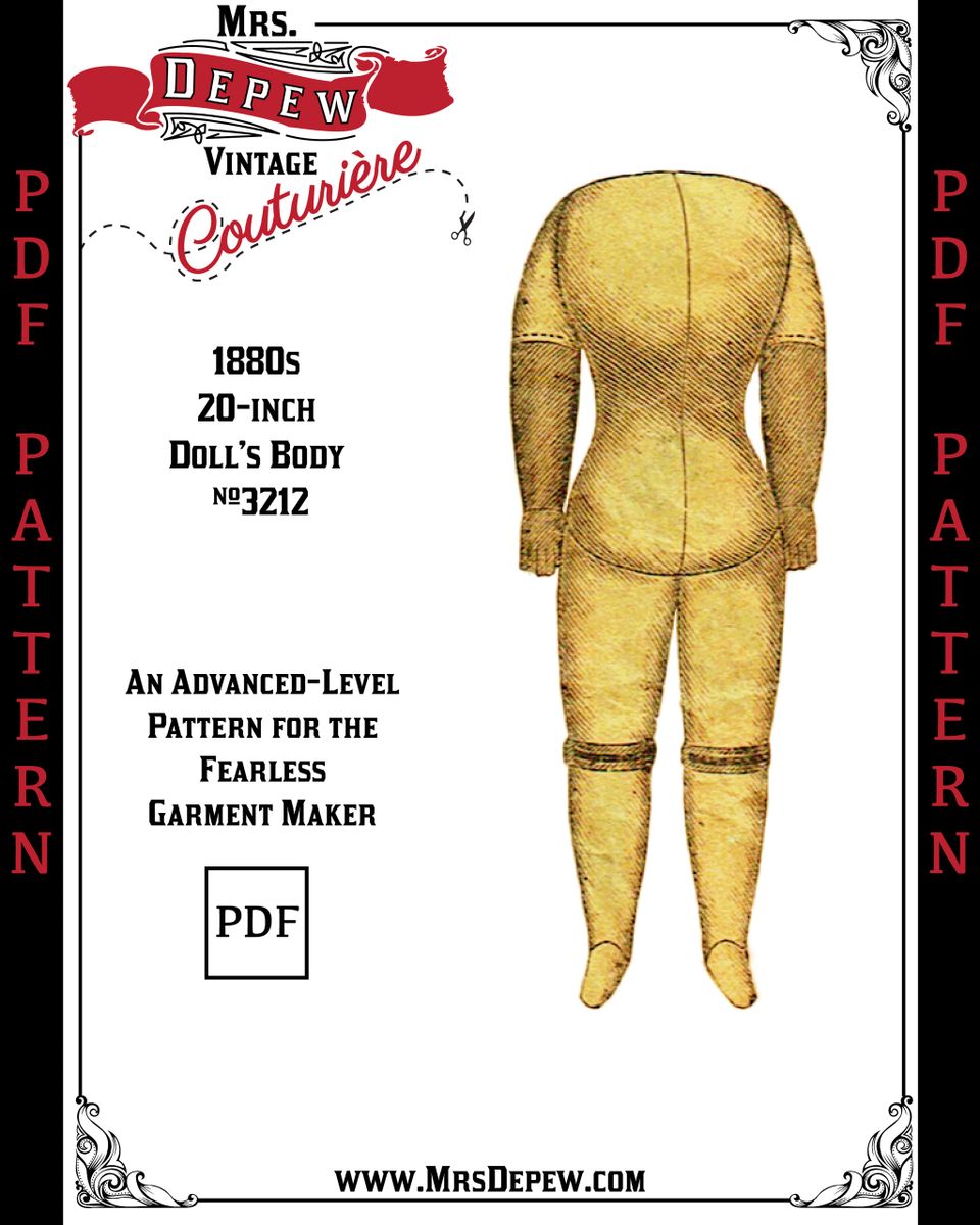 1880s Antique Sewing Pattern 20 Inch Cloth Doll's Body Depew #3212 ...