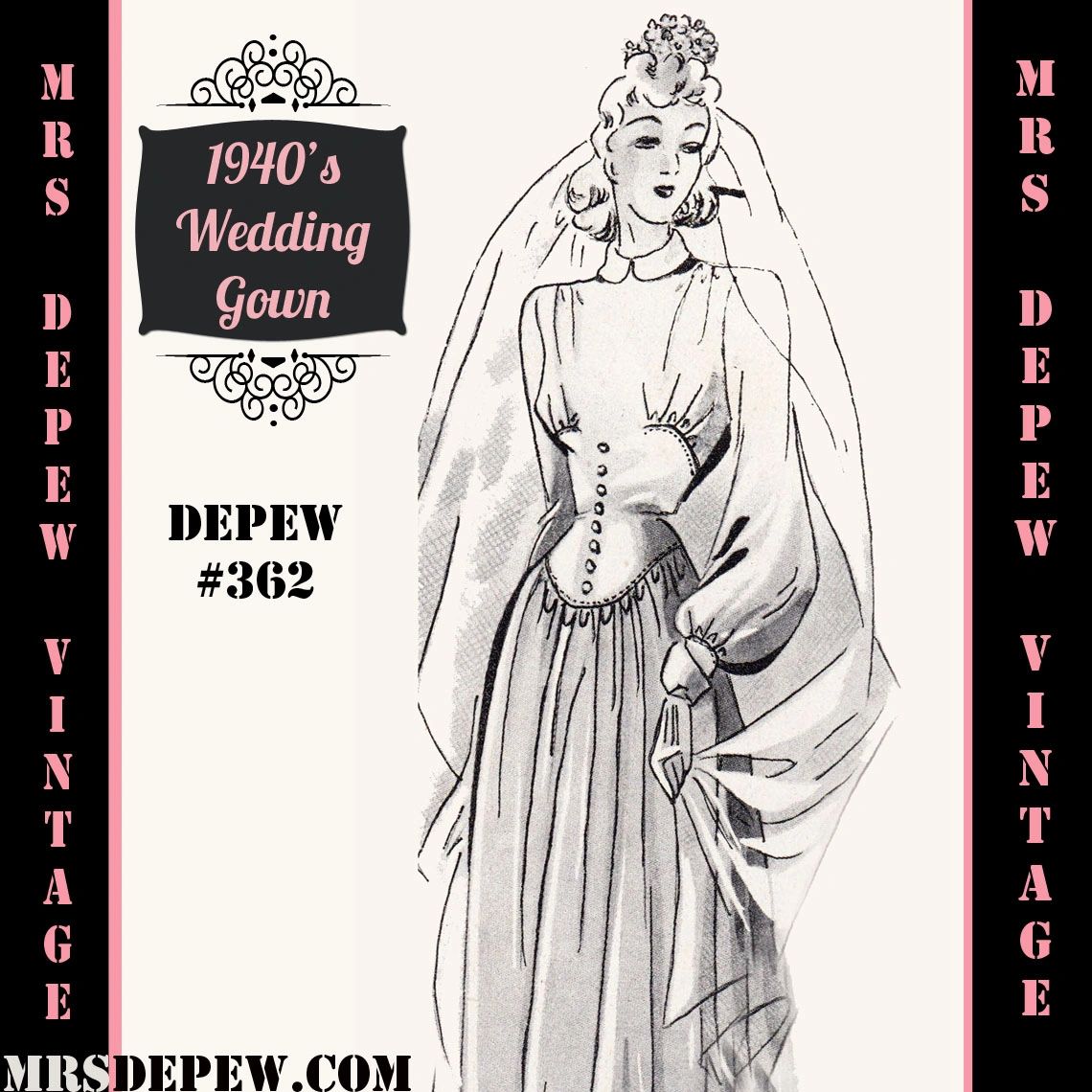 D-A-H Vintage Sewing Pattern 1940s Wedding Gown in Any Size - PLUS Size ...
