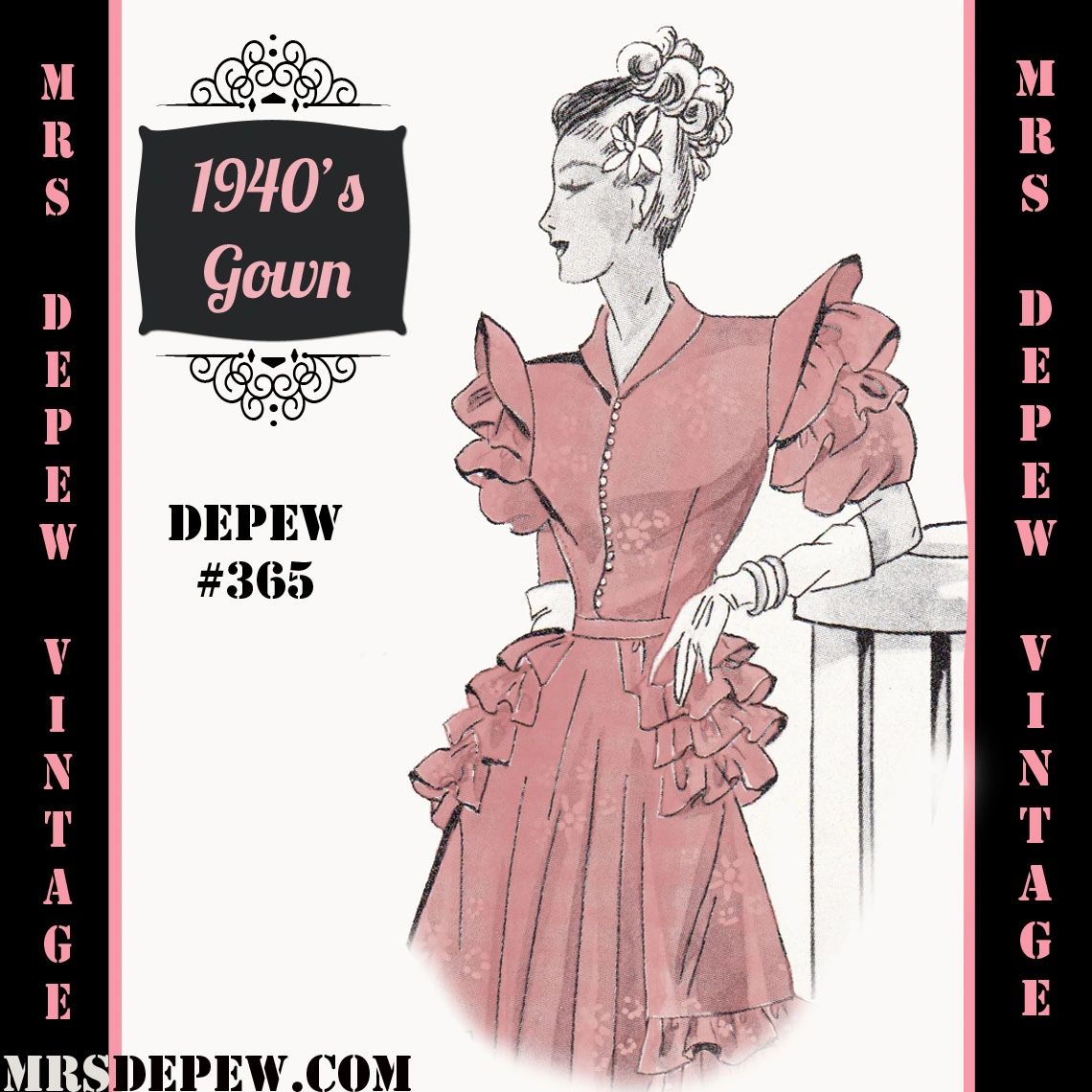 D-A-H Vintage Sewing Pattern 1940s Evening Gown in Any Size - PLUS Size ...