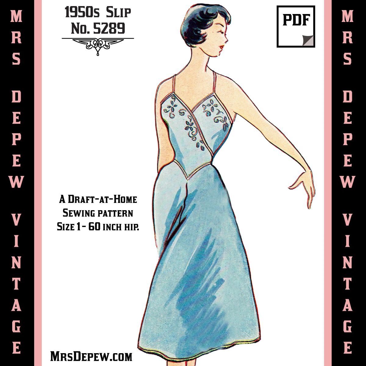 D-A-H Vintage Sewing Pattern 1950s Full Slip in Any Size- PLUS Size ...